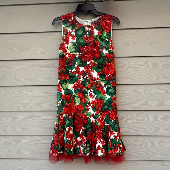 Dolce & Gabbana | Dresses | Dolce Gabbana Red Green Geranium Floral ...